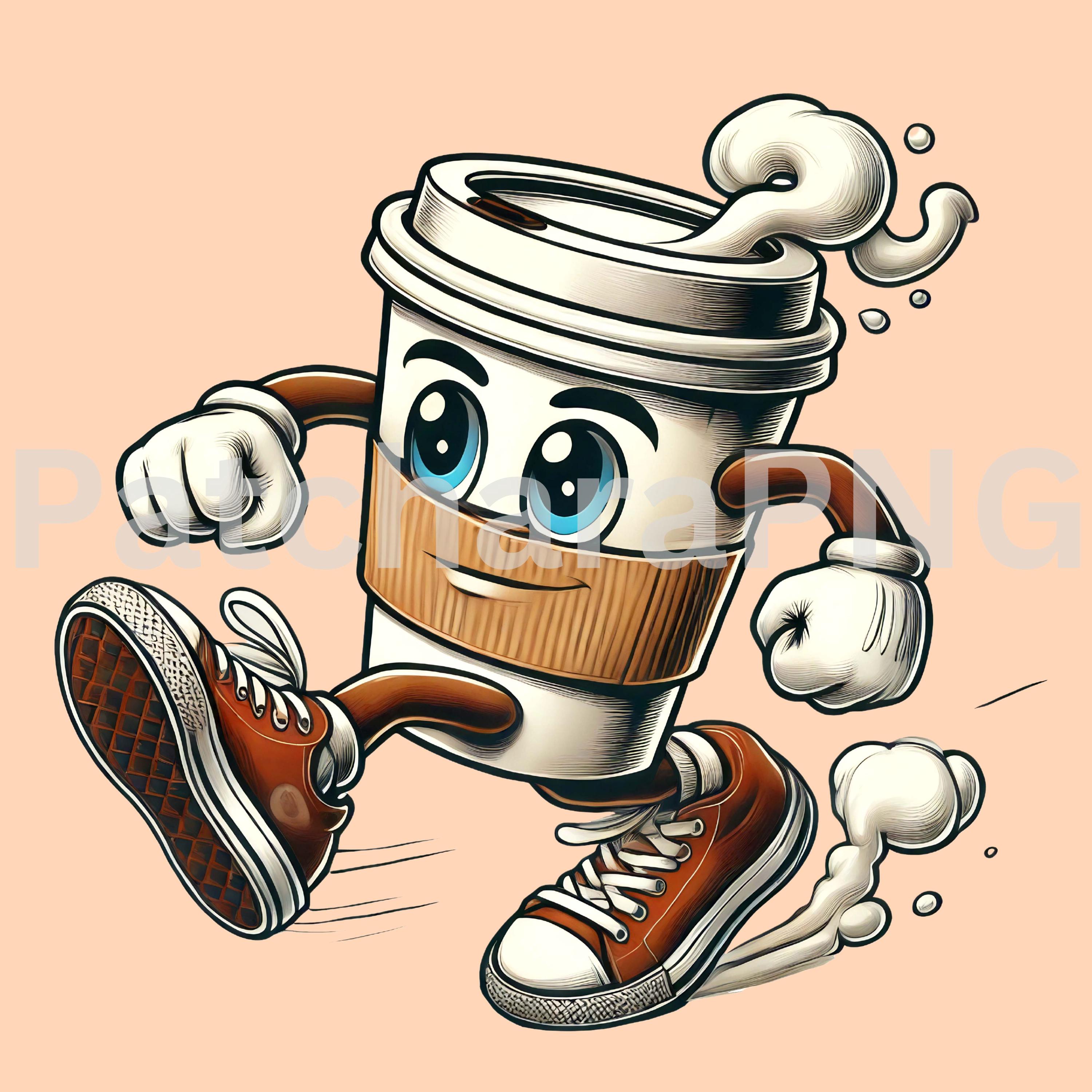 Running Coffee Cup PNG | Cute Cartoon Coffee Cup Clipart | Coffee Lover ...