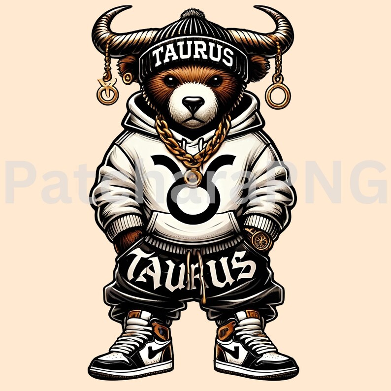 Taurus Hip-hop Teddy Bear Zodiac Clipart Cool Taurus Bear With Gold ...