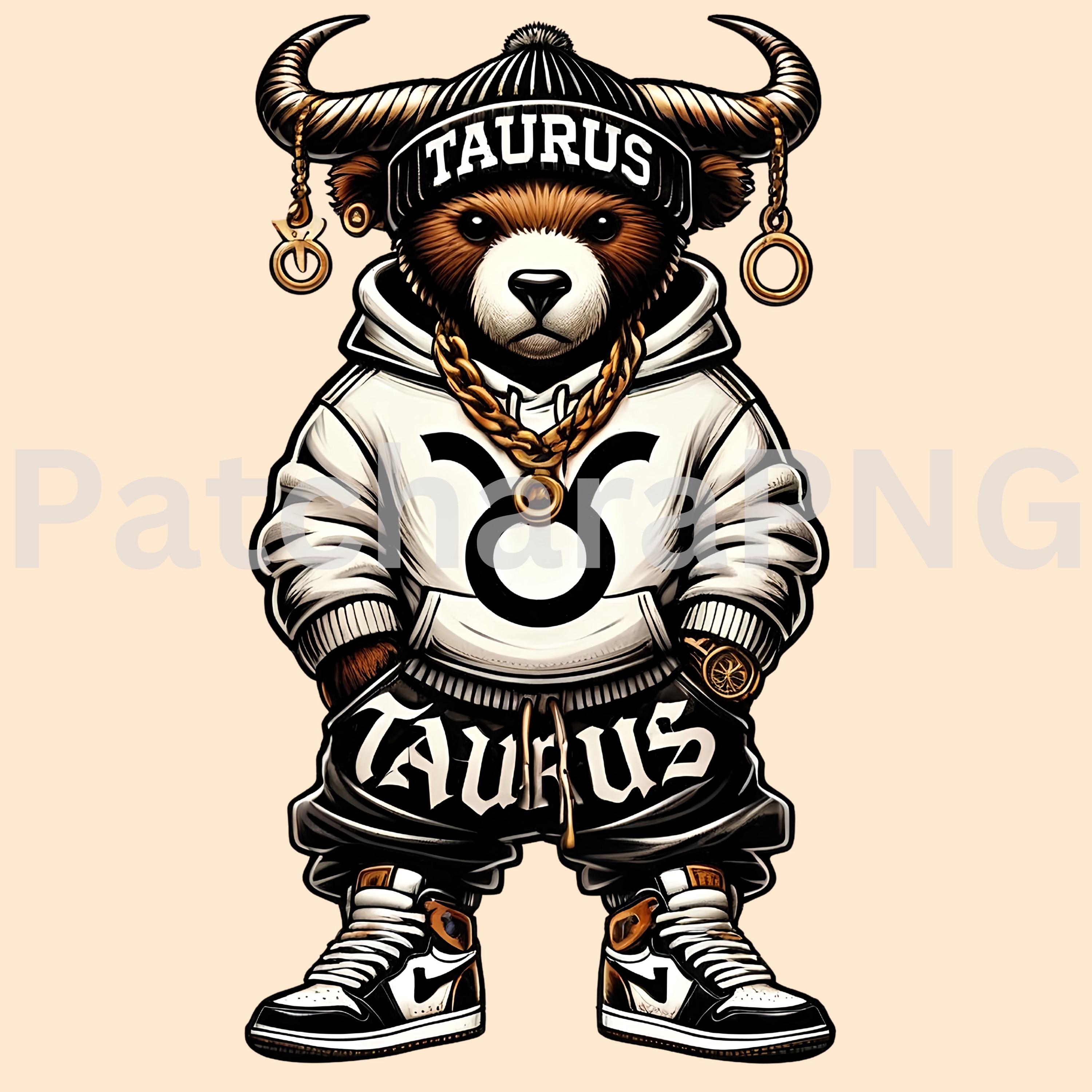 Taurus Hip-hop Teddy Bear Zodiac Clipart | Cool Taurus Bear With Gold ...