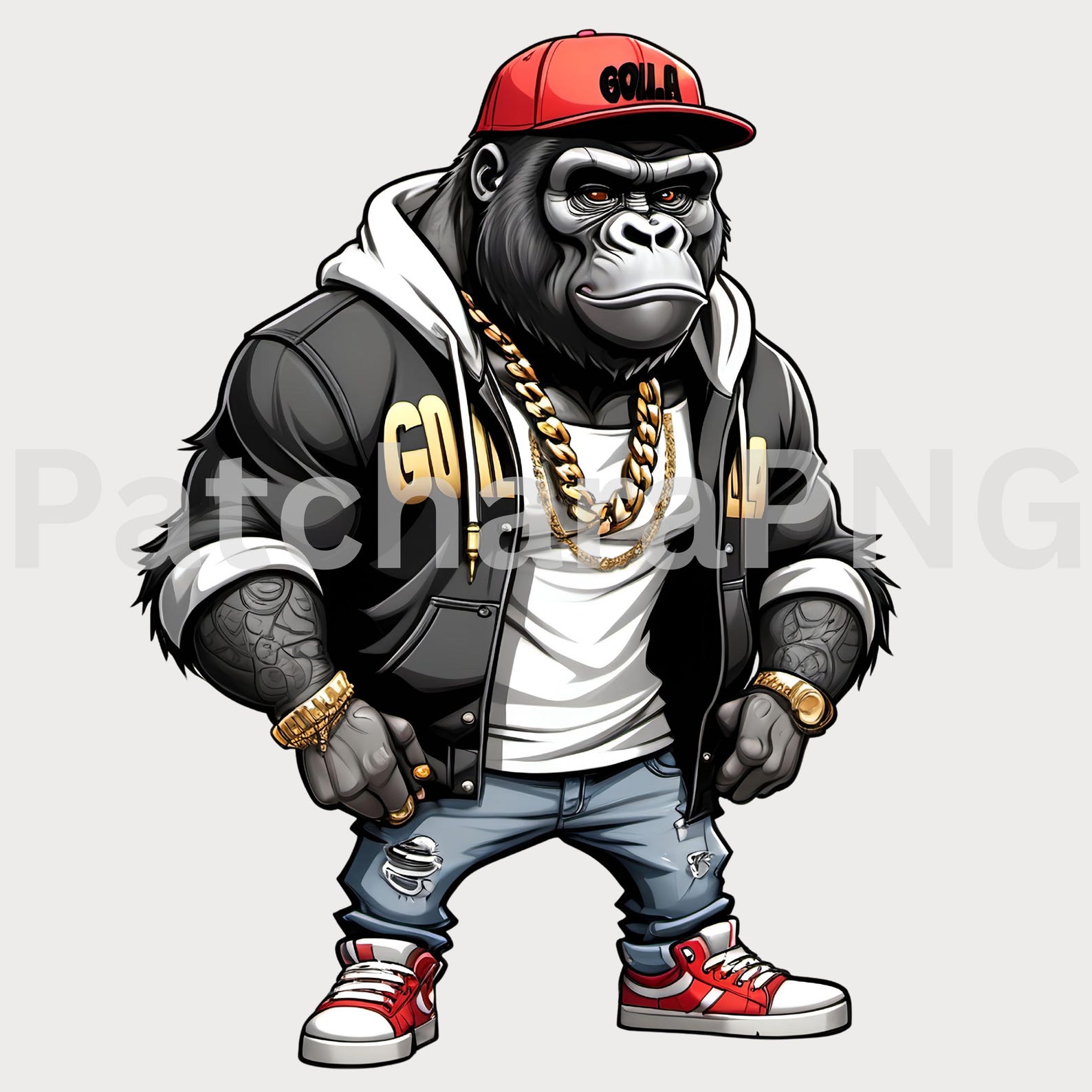 Buff Gorilla PNG | Muscular Gorilla Clipart in Hoodie and Gold Chain ...
