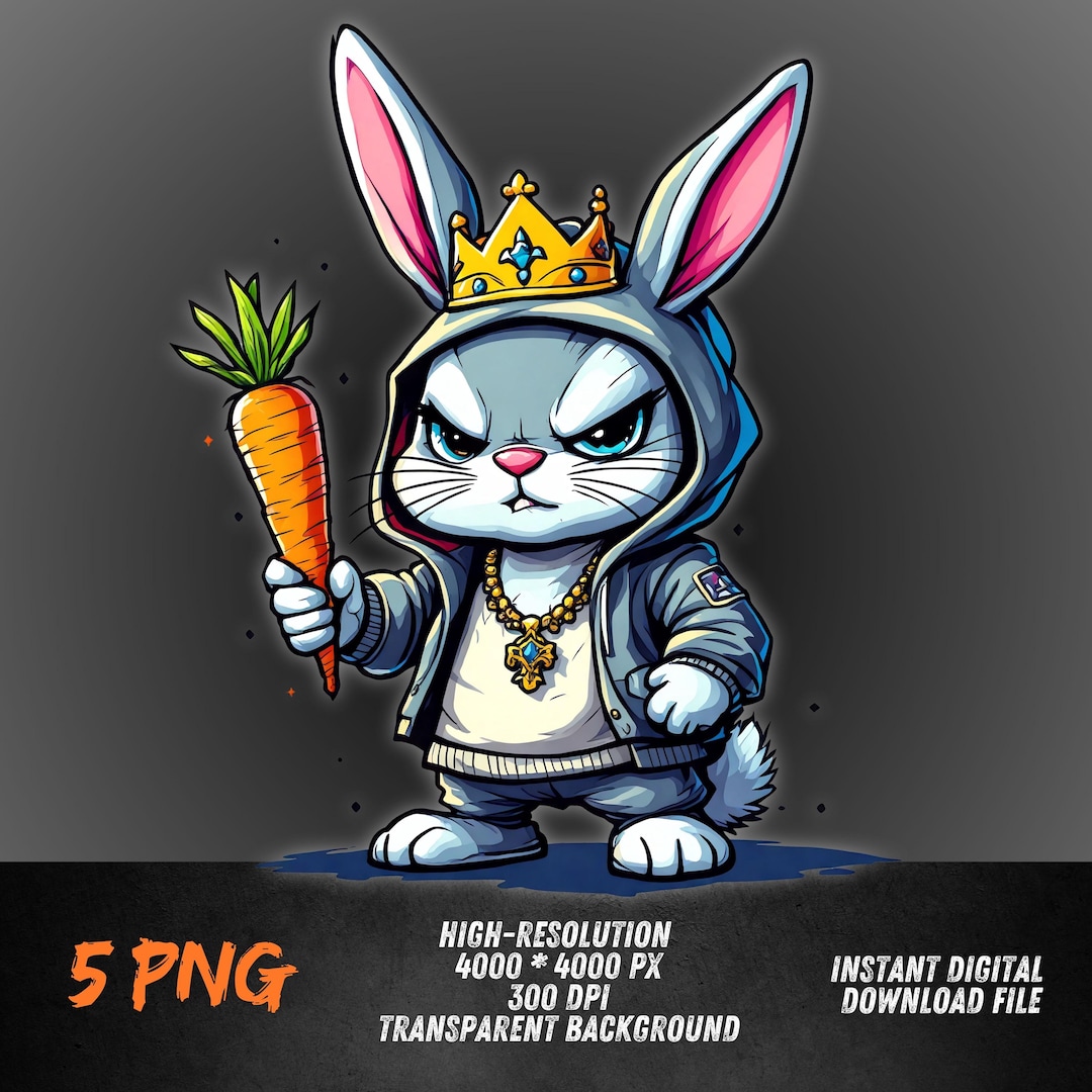 Bunny King PNG | Gangsta Rabbit Clipart With Crown and Carrot | Royal ...