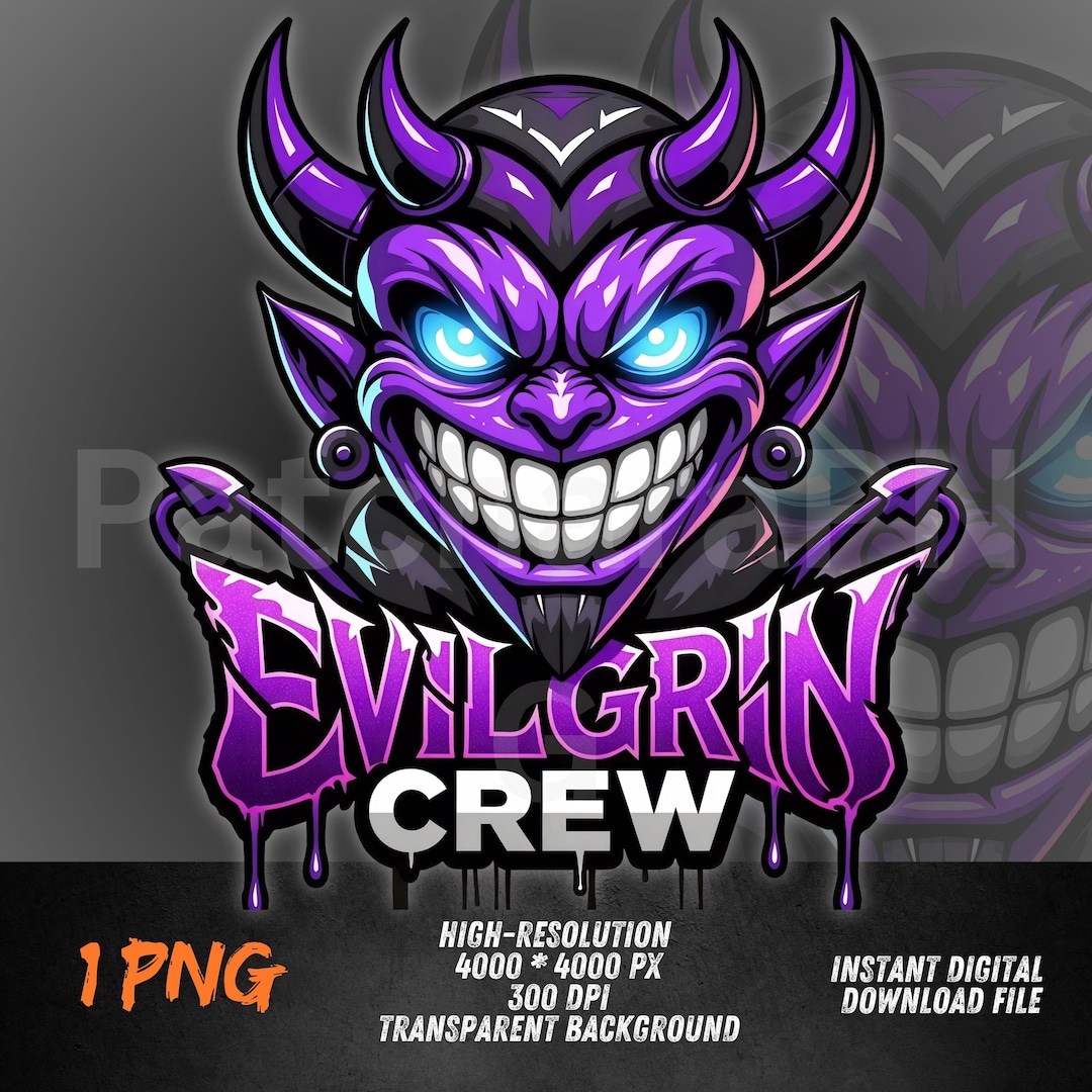 Evil Grin Crew PNG | Gothic Demon Face Sublimation Design | Halloween ...