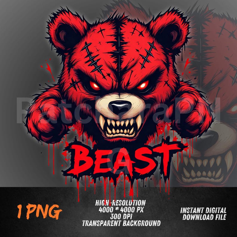 Beast Bear PNG | Red Aggressive Bear Clipart | Fierce Animal Graffiti ...
