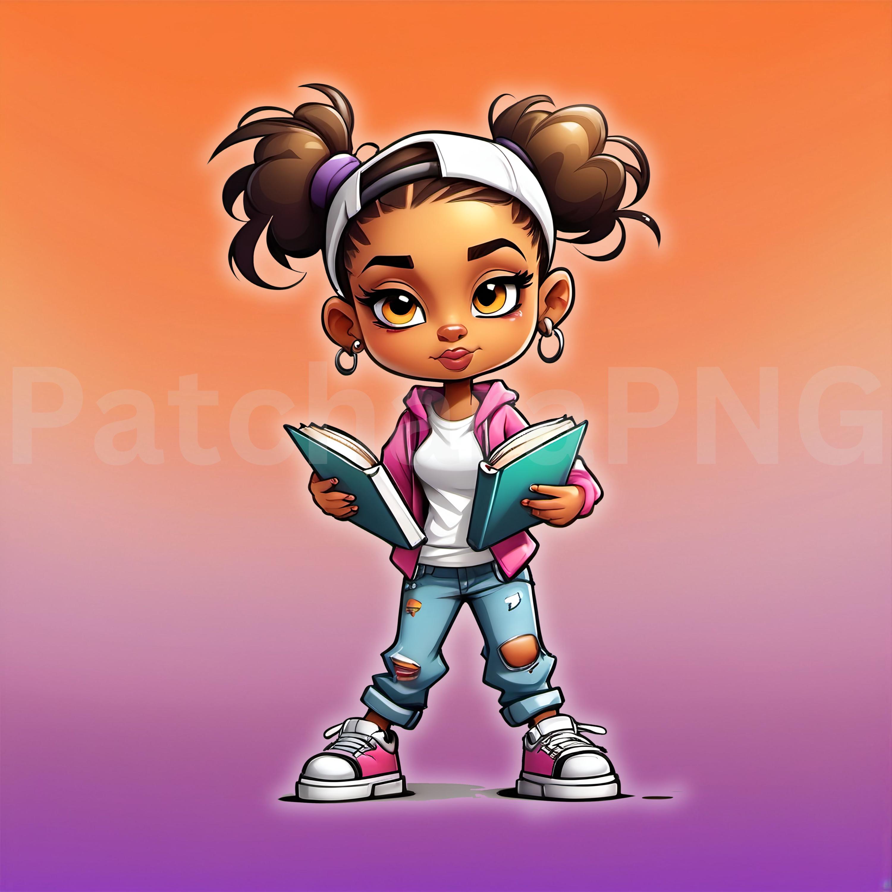 Afro Girl Reading PNG | Smart Black Girl Clipart | Back to School ...