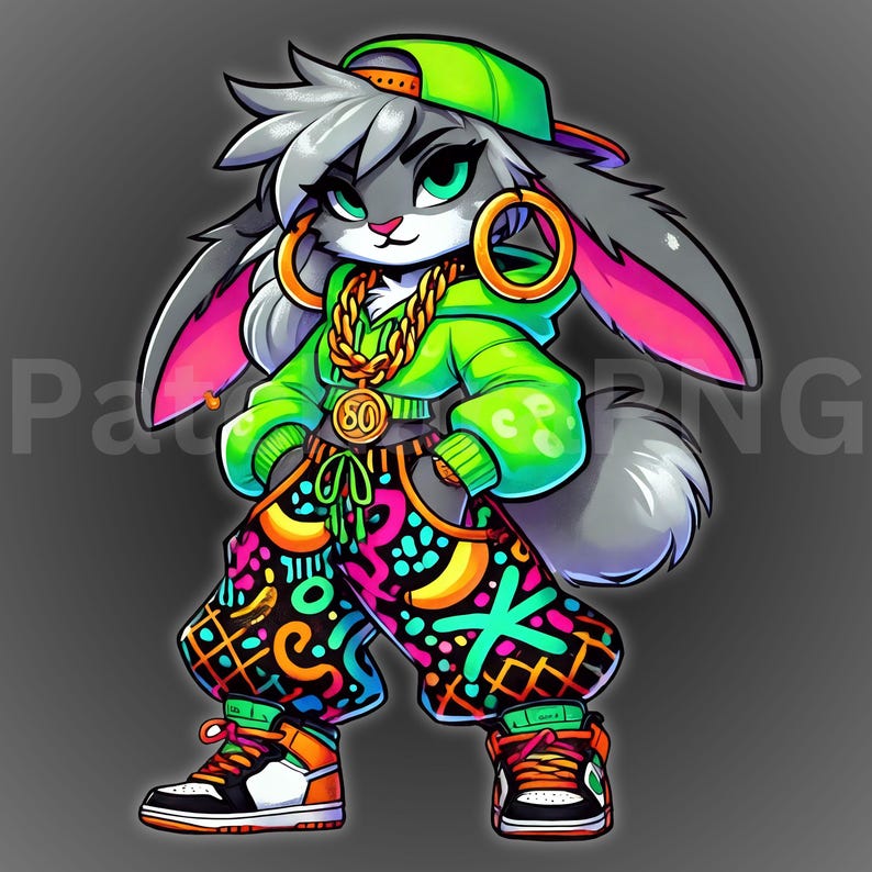 Hip Hop Bunny PNG | Bunny Clipart in Neon Streetwear With Chains | Swag ...