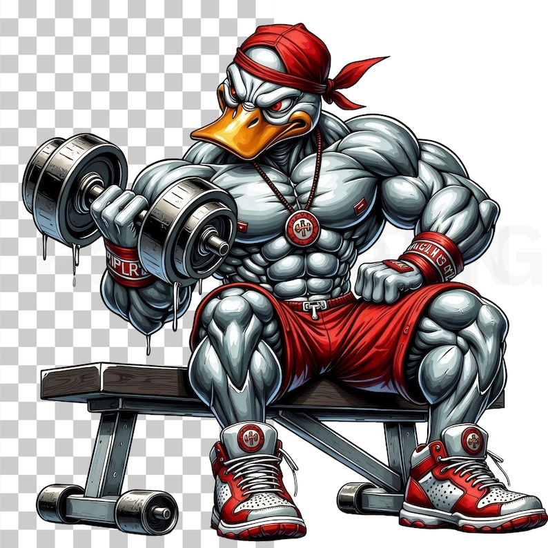 Muscle Duck Gym PNG, Funny Bodybuilder Mascot for DTF Print, Fitness ...