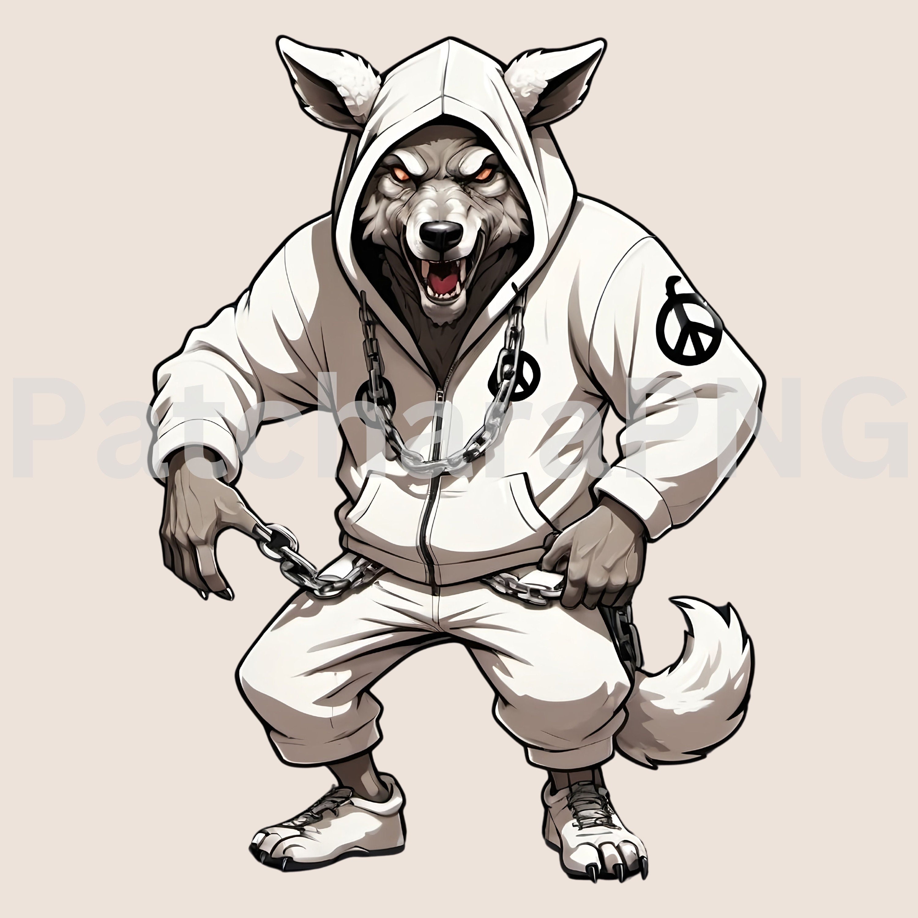 Street Wolf PNG | Cool Wolf Clipart in Hoodie With Goat Companion ...