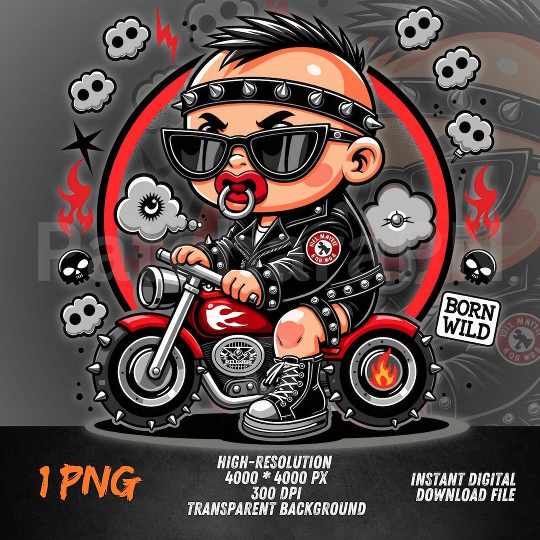 Biker Baby PNG | Punk Rock Toddler Clipart for Sublimation | Funny Bad ...