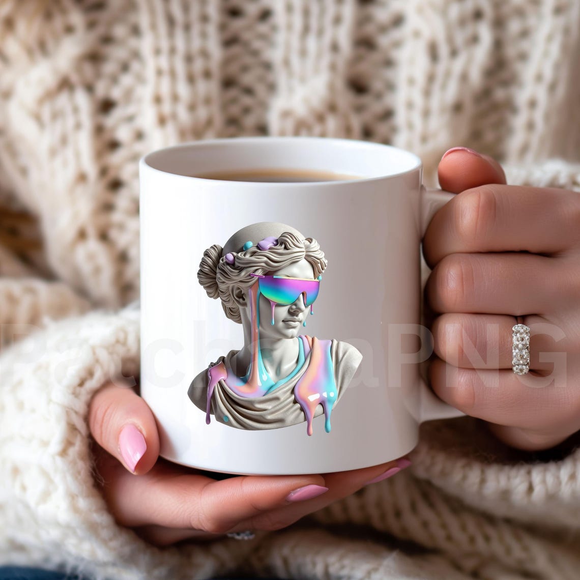 Vaporwave Goddess Bust PNG, Neon Drip Greek Statue Sublimation Design ...
