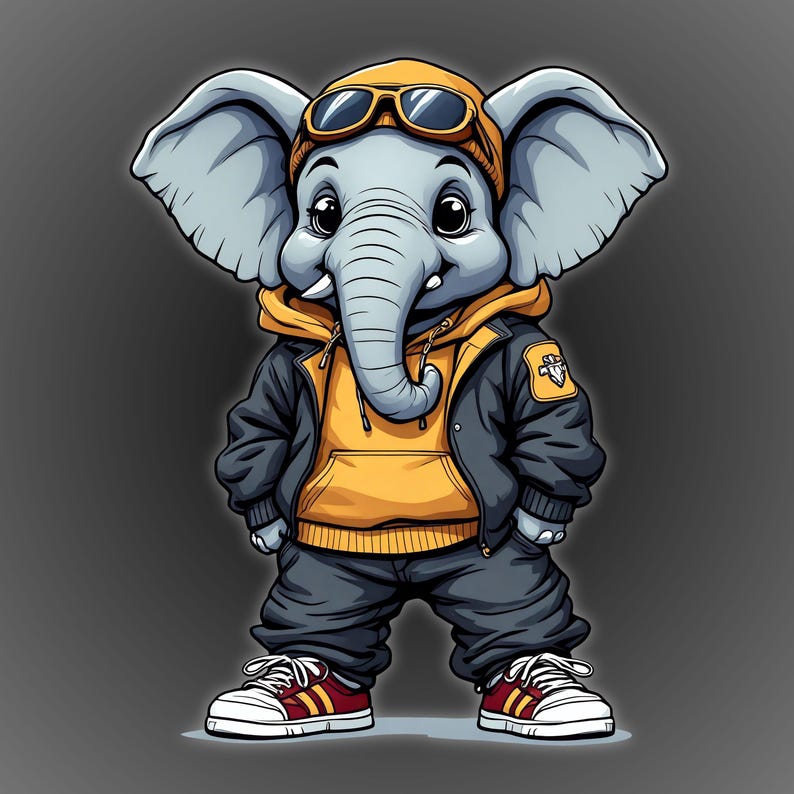 Gangsta Elephant PNG | Cool Urban Hip-hop Animal Clipart | Sublimation ...