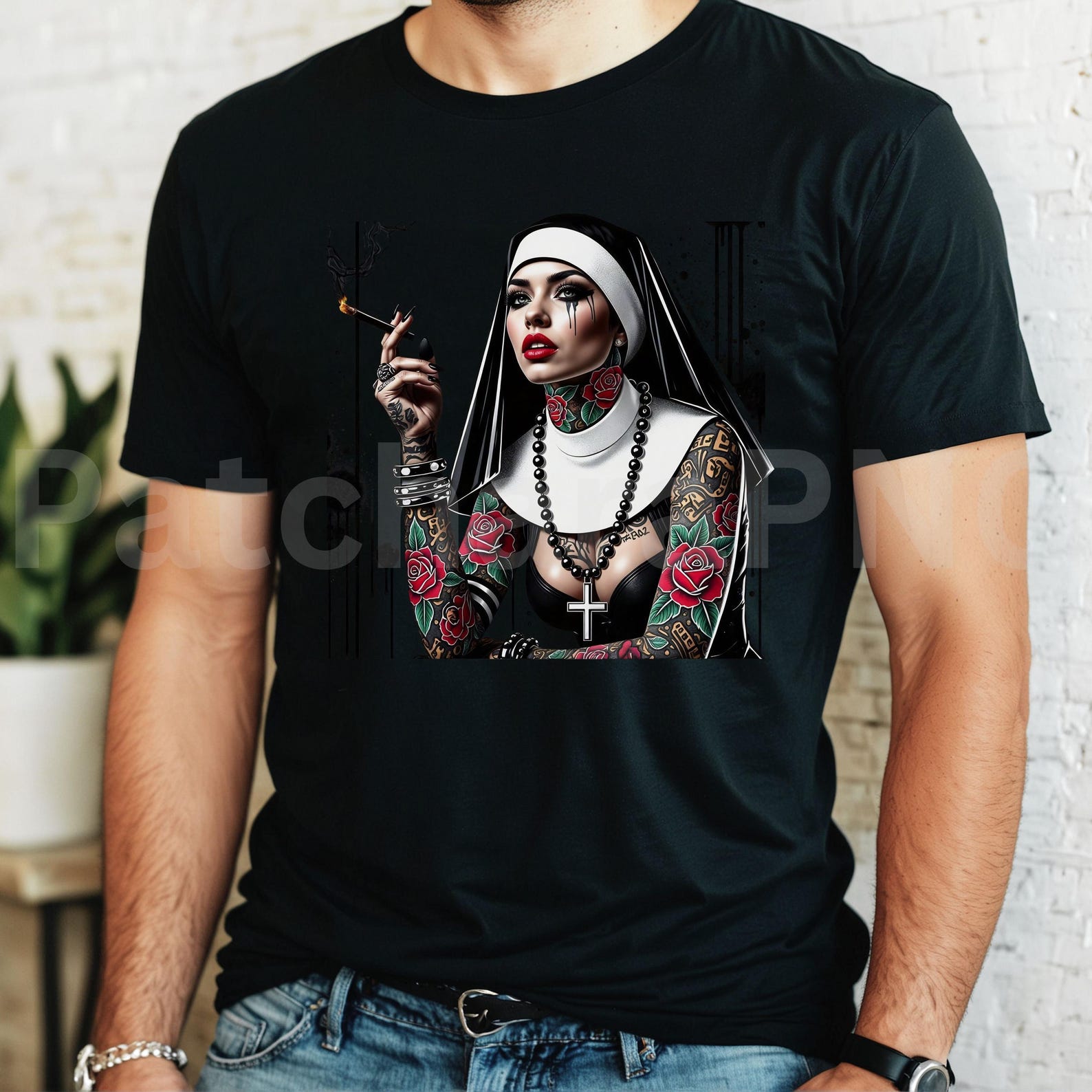 Tattooed Nun PNG Graffiti Style | Dark Gothic Art for Sublimation, DTF ...