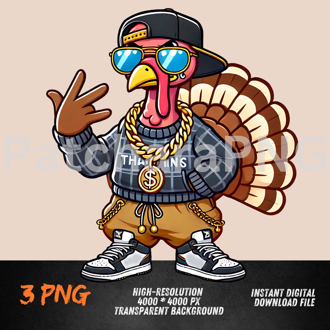 Hip Hop Turkey PNG | Funny Turkey Clipart With Glasses and Chains ...