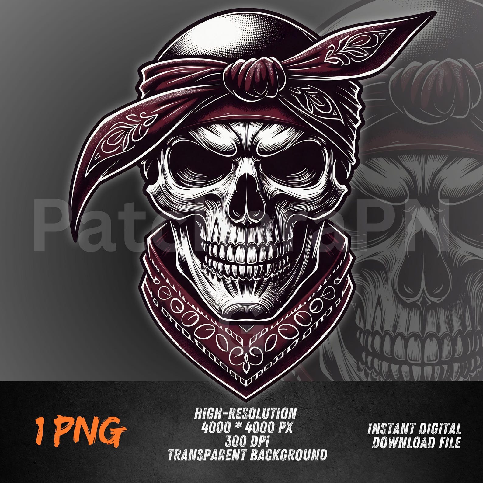 Bandana Skull PNG | Gangsta Skull Clipart for Shirt Design | Tough ...