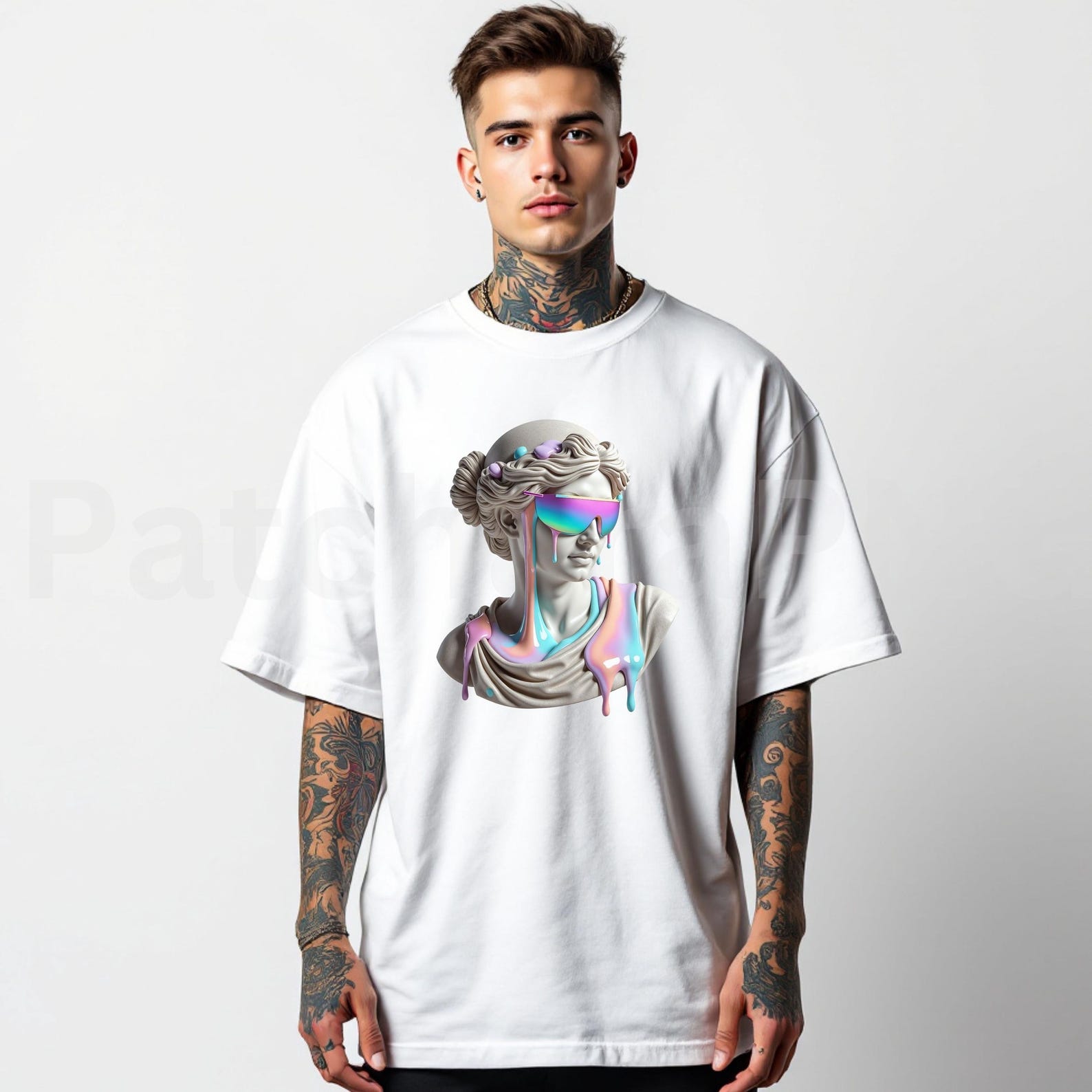 Vaporwave Goddess Bust PNG, Neon Drip Greek Statue Sublimation Design ...