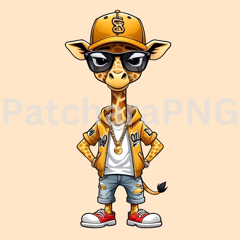 Hip-hop Giraffe Graffiti Art Cool Cartoon Giraffe With Gold Chains and ...