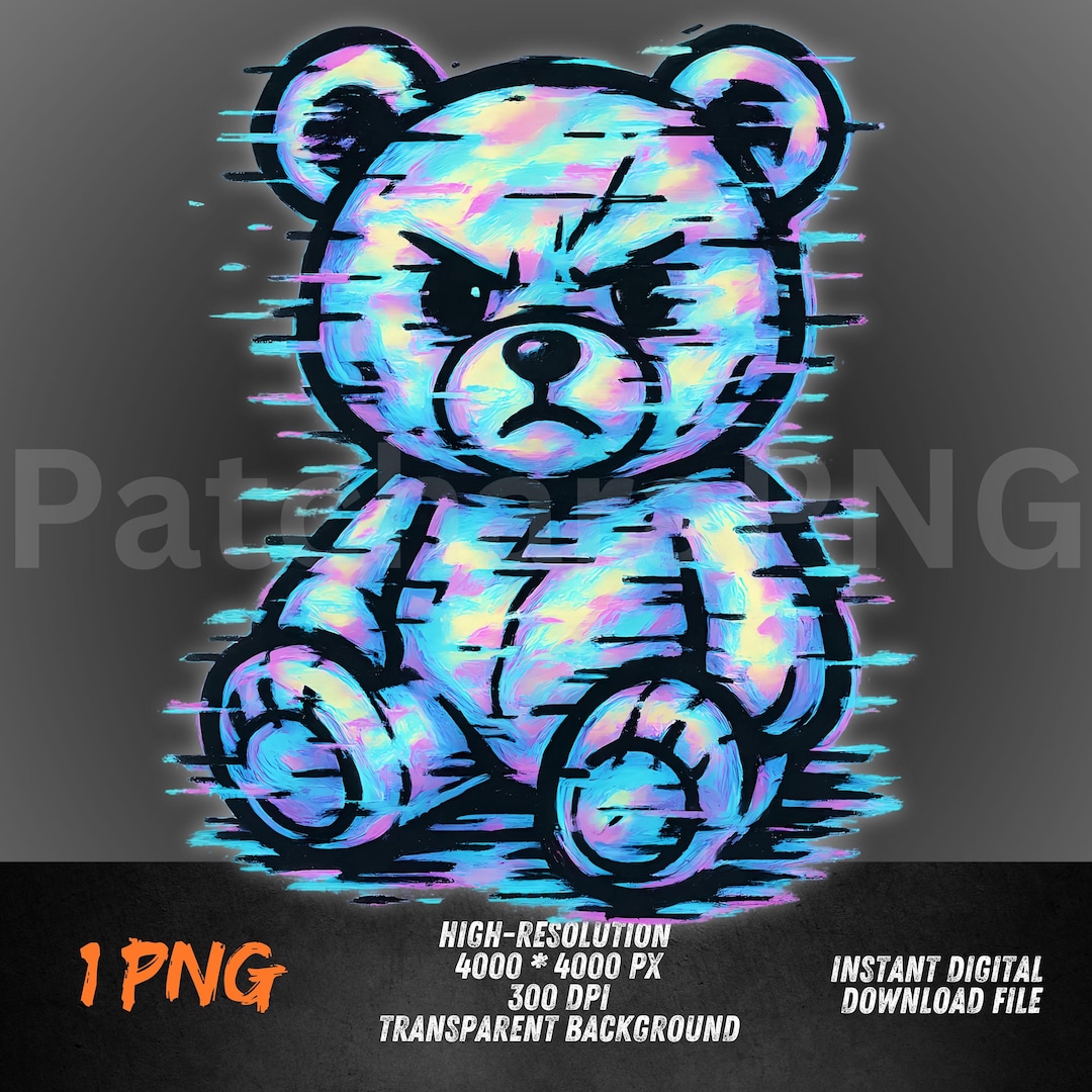 Glitch Bear PNG | Vaporwave Teddy Clipart | Cyberpunk Glitch Art Design | Urban Static ...