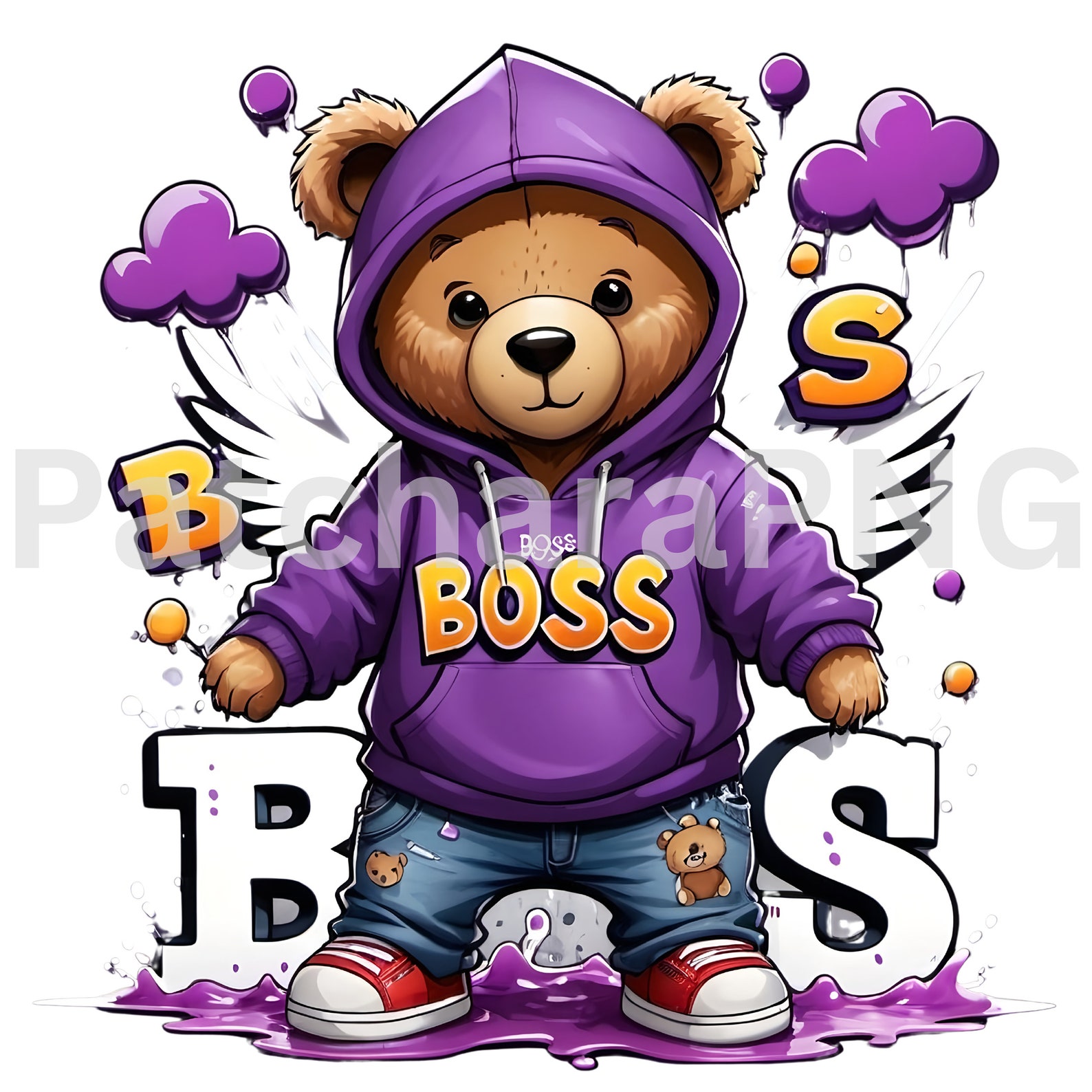 Boss Bear Graffiti Art PNG Cute Teddy Bear With Wings Clipart Urban ...