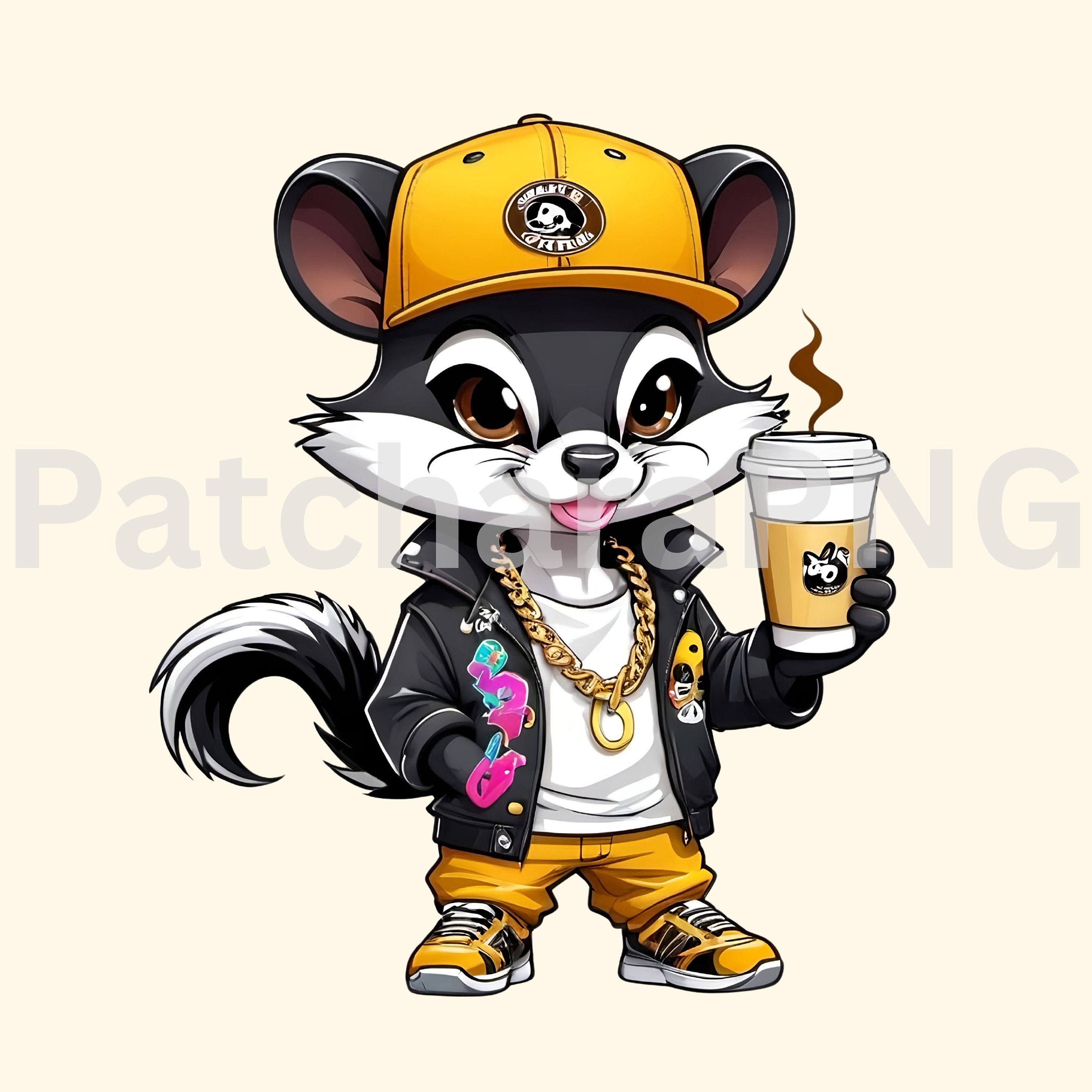 Chibi Hip-hop Skunk With Coffee | Cute Cartoon Animal Art | Urban ...