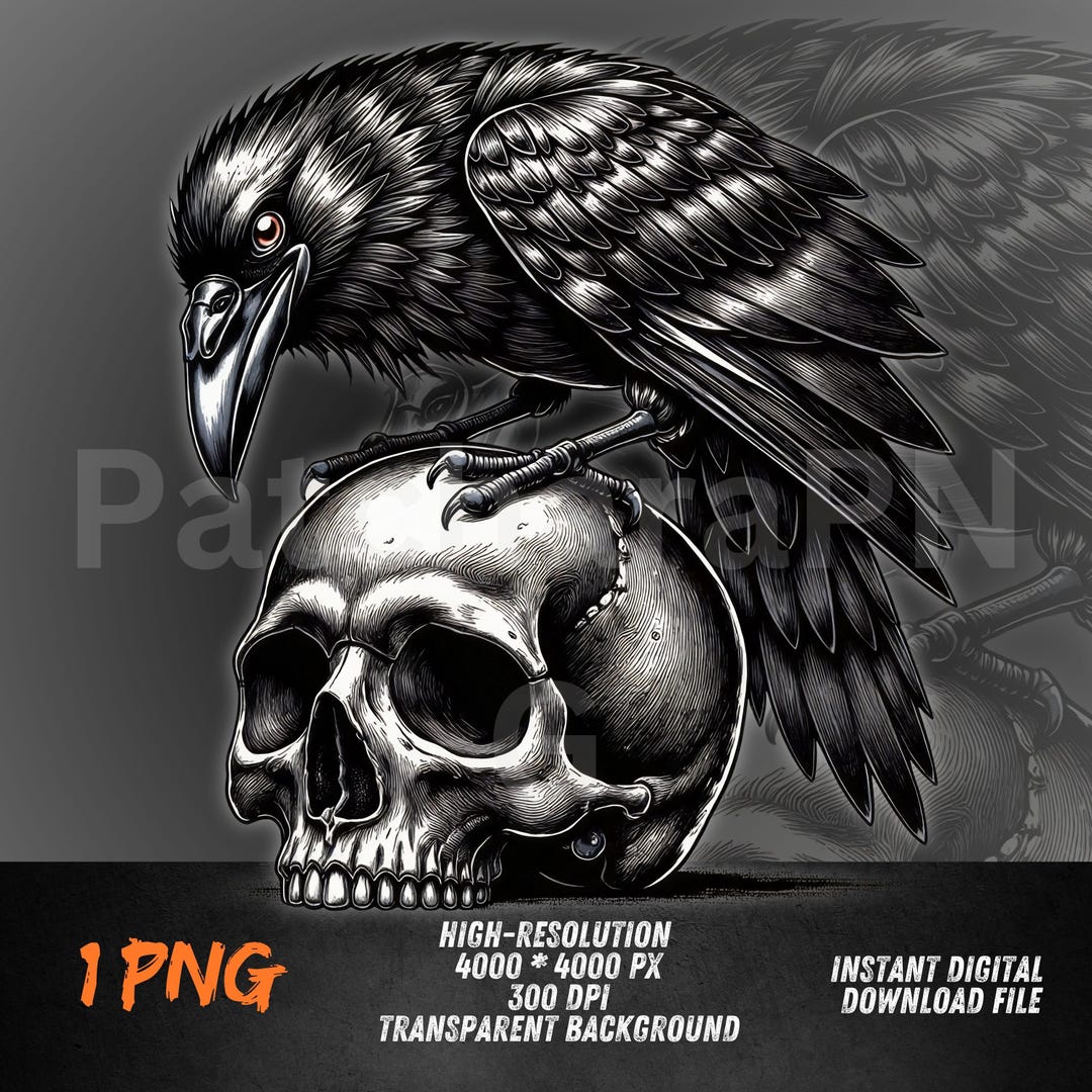 Raven Skull PNG | Gothic Crow Clipart With Skull | Dark Bird Skull ...