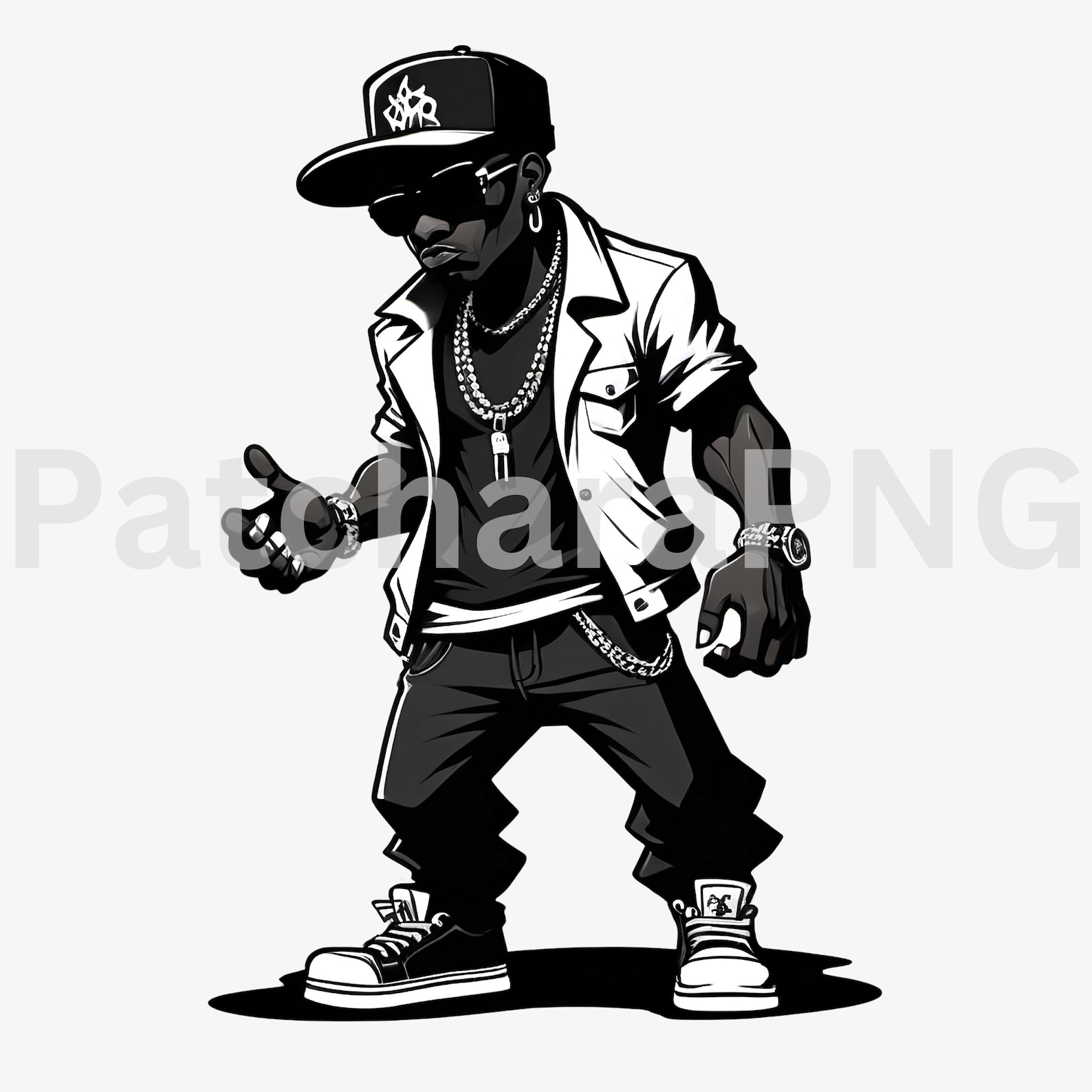Black and White Edgy Cartoon Hip-hop Gangster Character Gangster ...