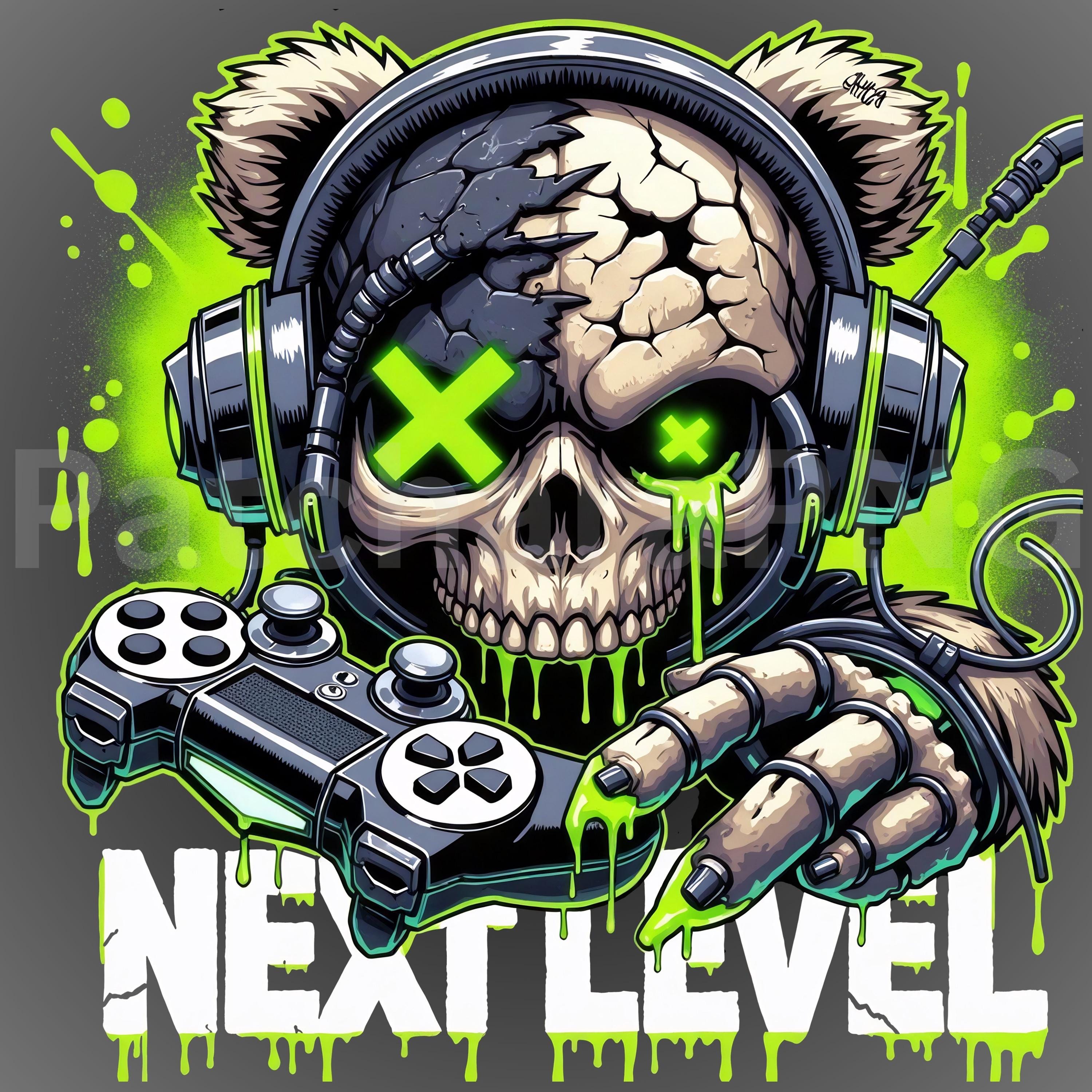 Next Level Gamer Skull Bear PNG | Neon Green Gaming Clipart ...