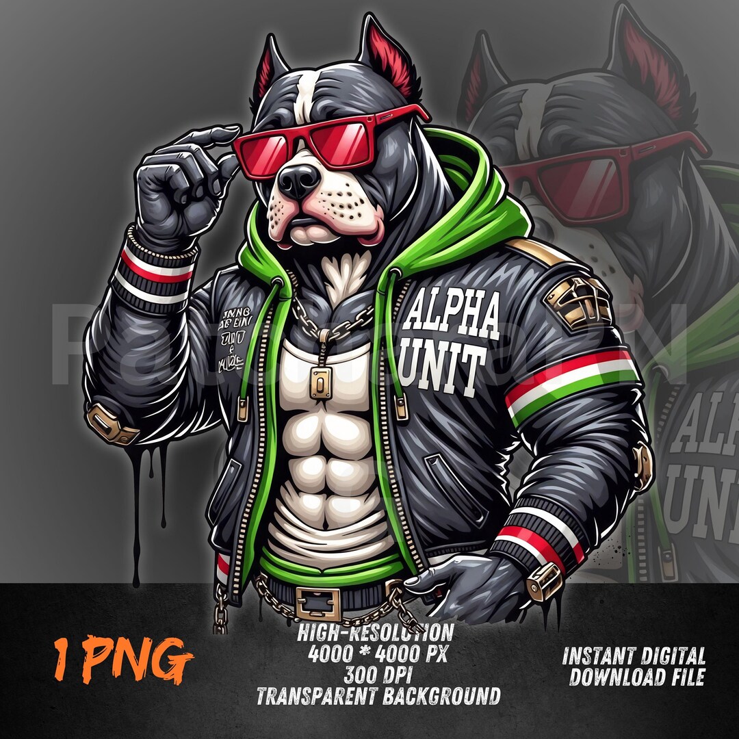 Alpha Bulldog PNG | Buff Dog Clipart in Leather Jacket and Glasses ...