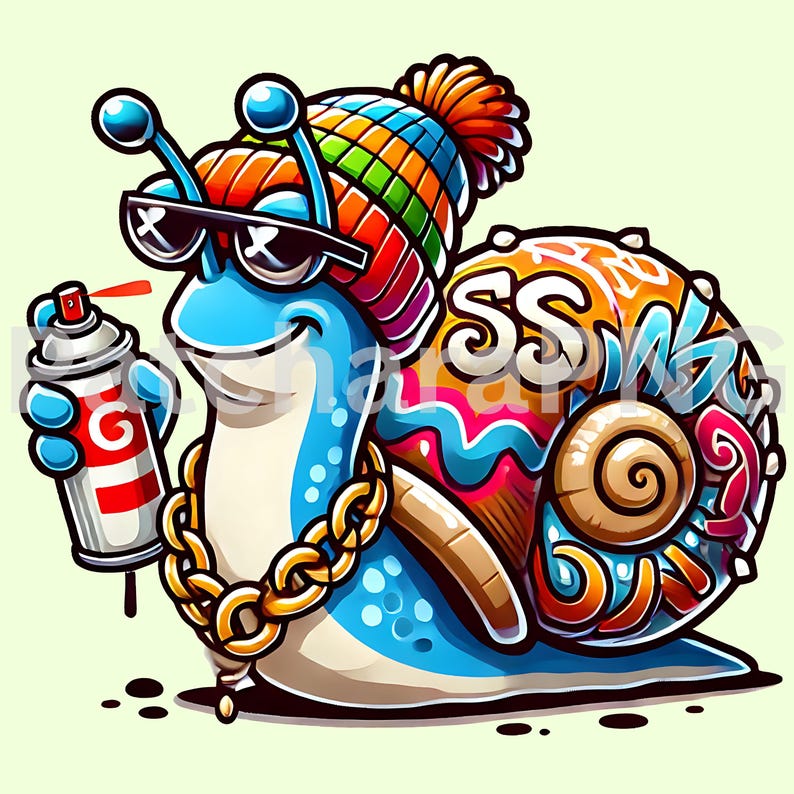 Graffiti Snail PNG | Cartoon Snail Clipart With Gold Chain and Cap ...