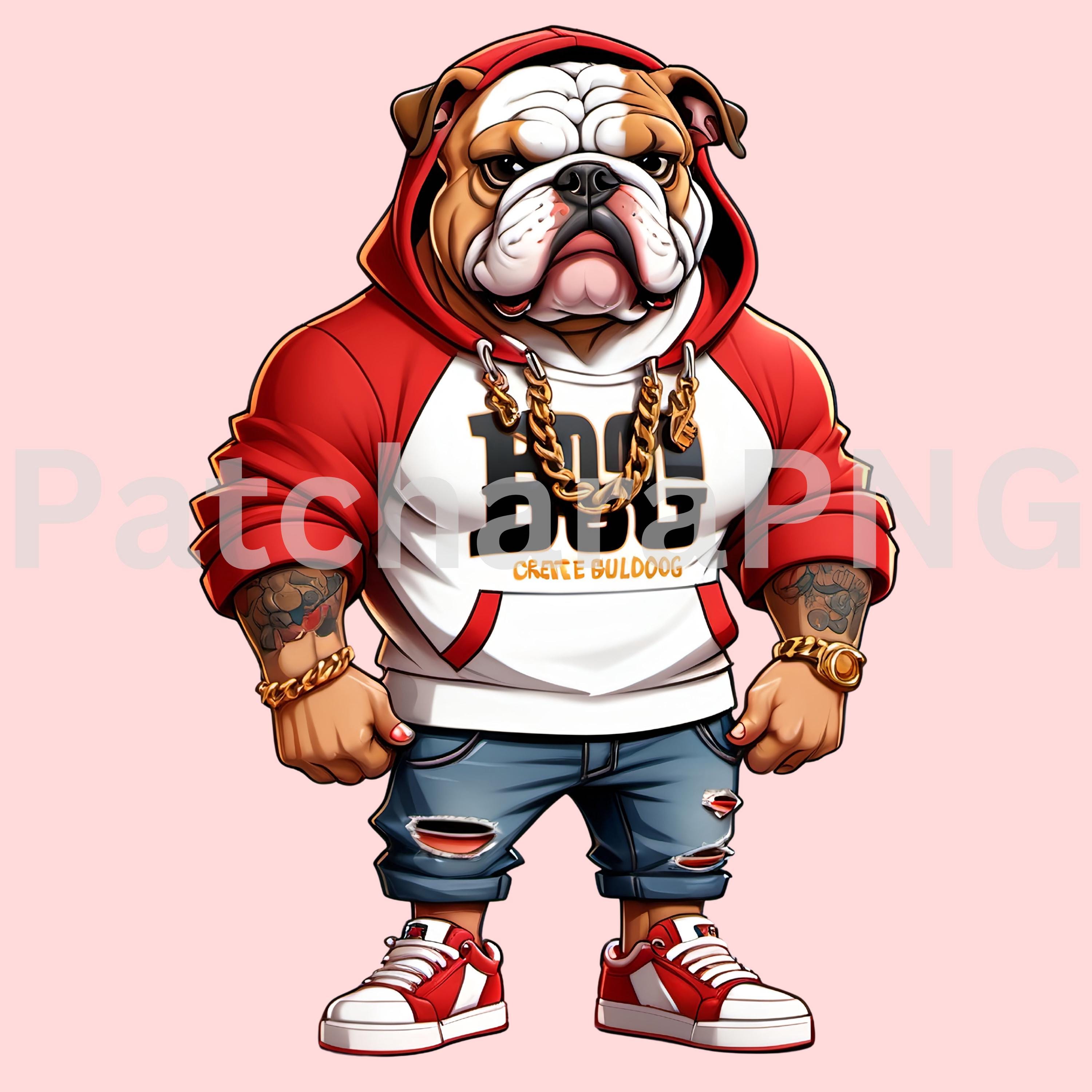 Gangsta Bulldog PNG | Cool Bulldog Clipart in Hoodie and Chain | Hip ...