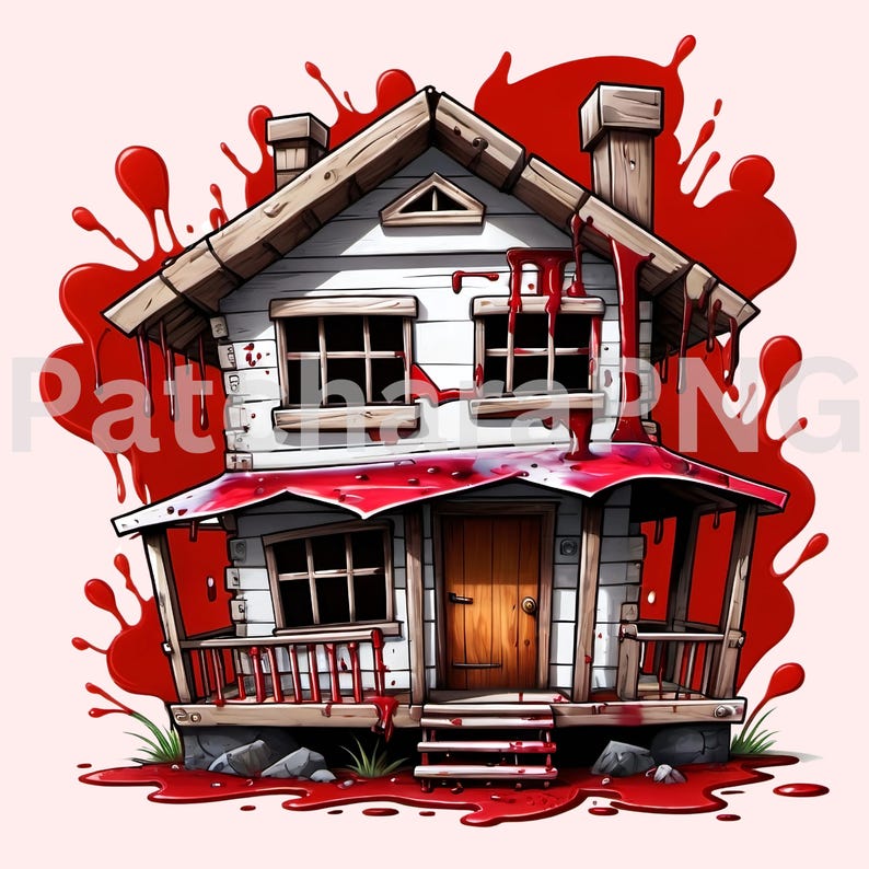 Vibrant Cartoon Trap House Graffiti Art With Bold Outlines and Blood ...