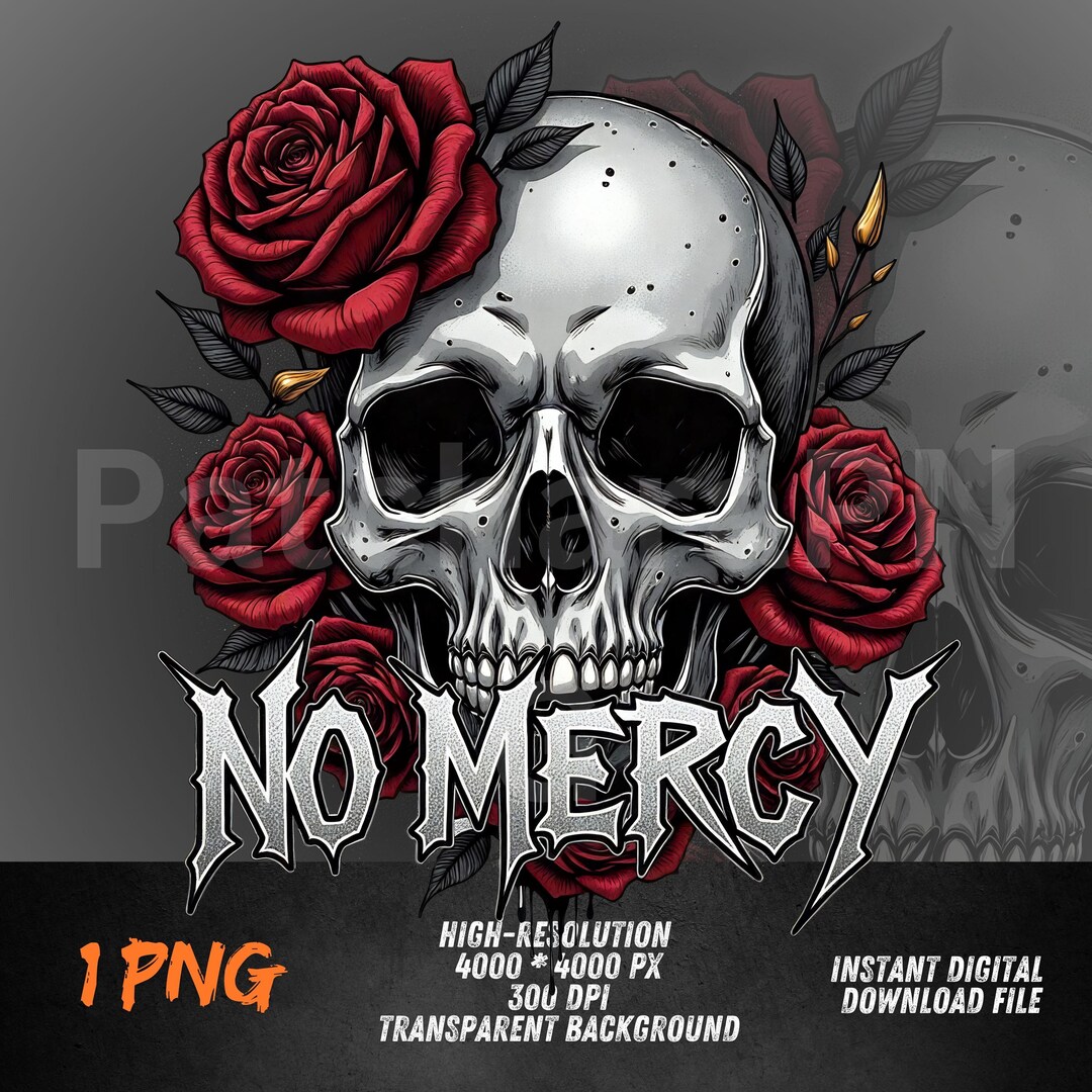 No Mercy Skull PNG | Rose Skull Clipart for Sublimation | Gothic Skull ...