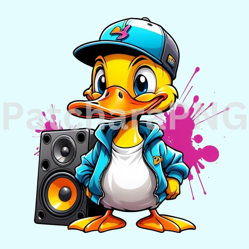 Cartoon Duck PNG | Cute Duck Clipart in Hoodie and Cap | Color Splash ...