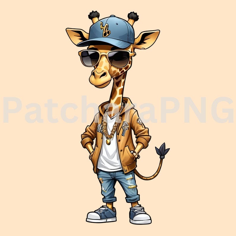Hip-hop Giraffe Graffiti Art Cool Cartoon Giraffe With Gold Chains and ...