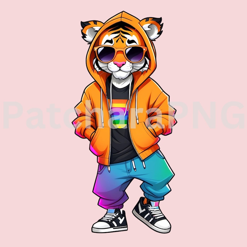 Swag Tiger PNG | Cool Tiger Clipart in Streetwear Hoodie and Shades ...