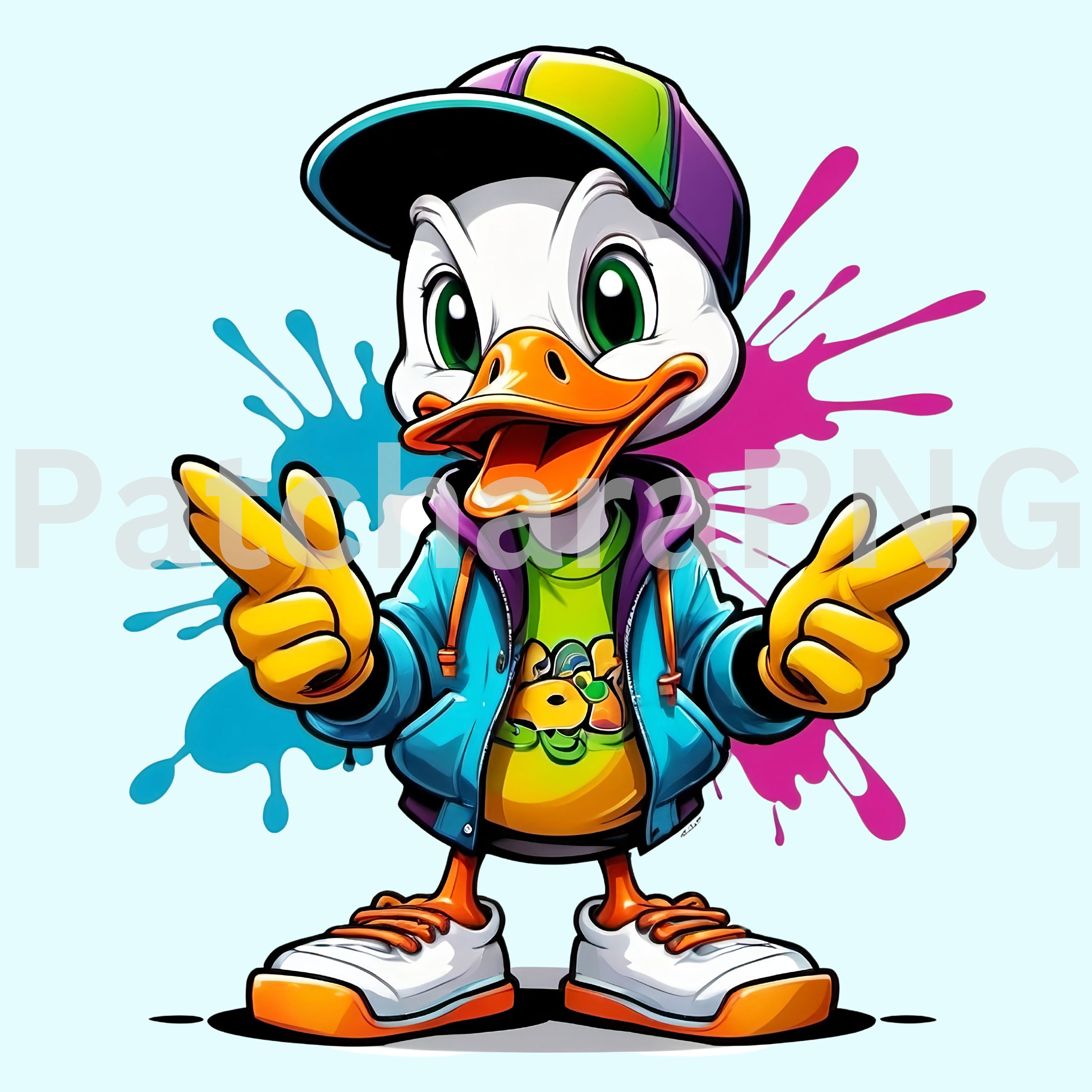 Cartoon Duck PNG | Cute Duck Clipart in Hoodie and Cap | Color Splash ...