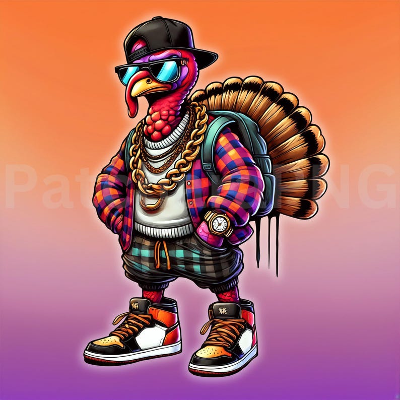 Gangsta Turkey PNG | Thanksgiving Turkey Clipart in Streetwear With ...