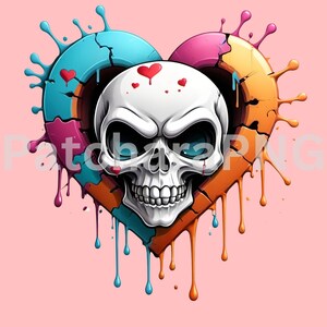 Graffiti Skull Heart Art - Cartoon Broken Heart With Skull and Colorful ...