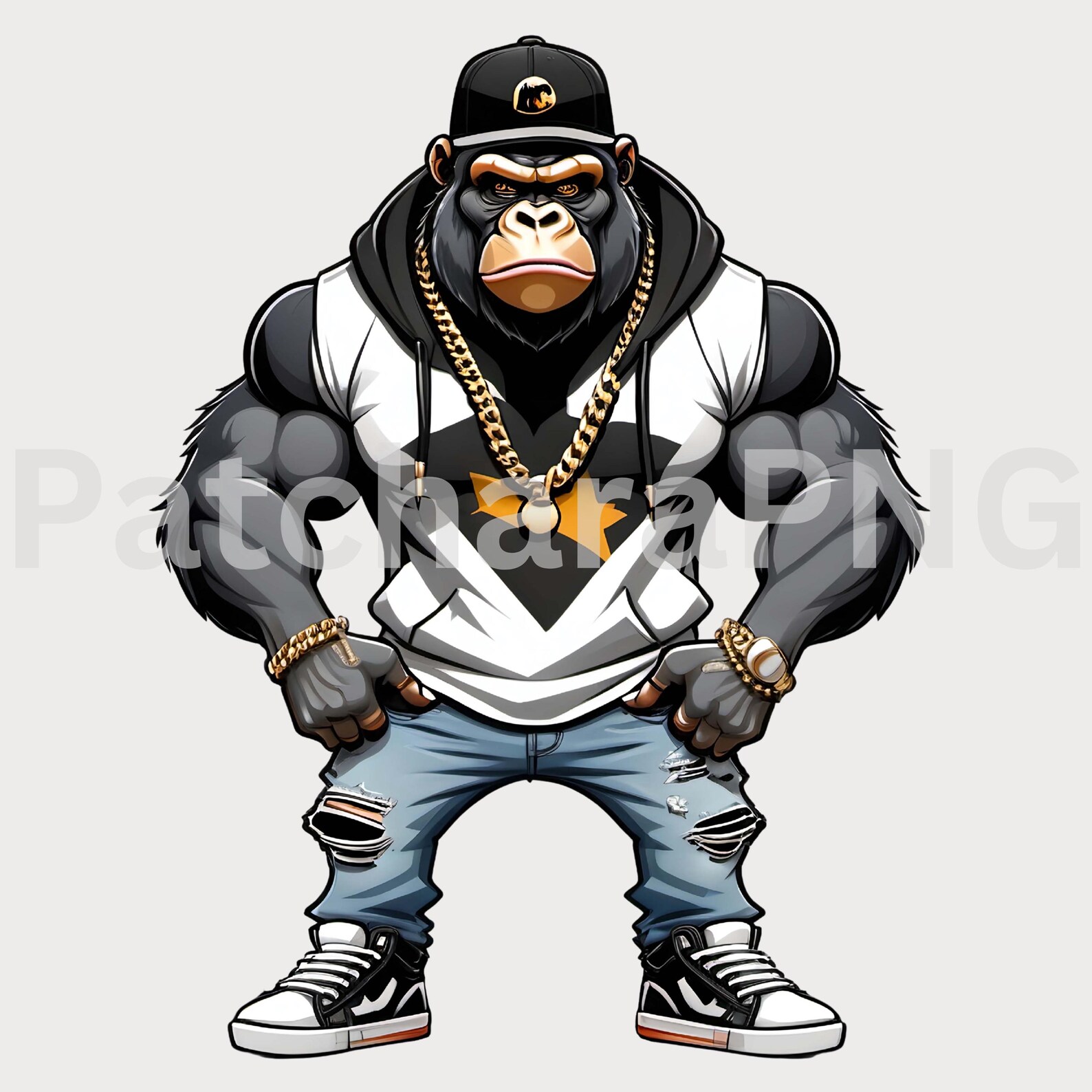 Buff Gorilla PNG | Muscular Gorilla Clipart in Hoodie and Gold Chain ...