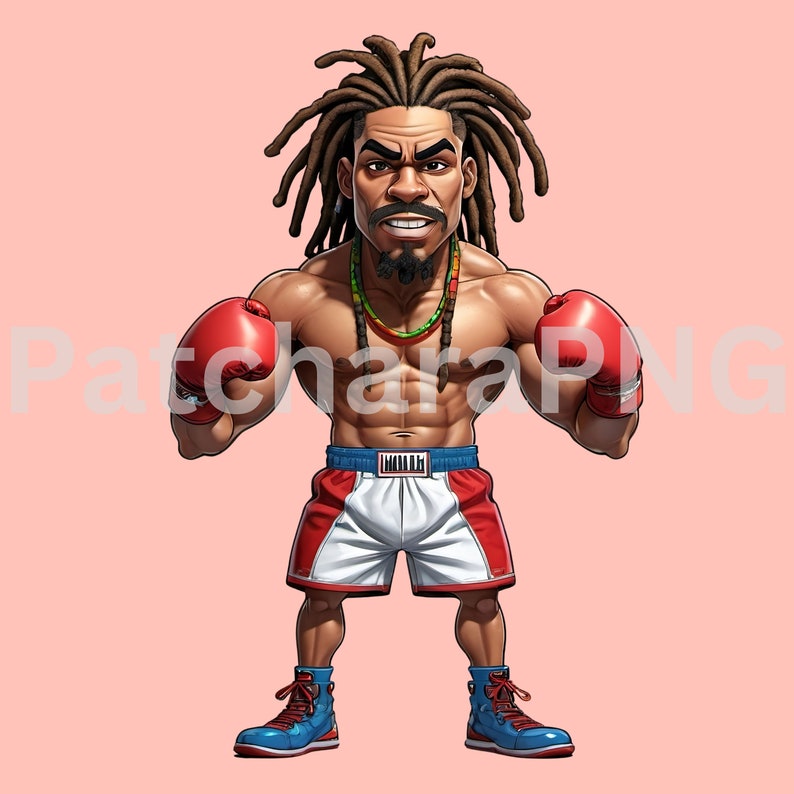 Cartoon Boxer With Dreadlocks Graffiti Art | Dynamic Full-body Pose ...
