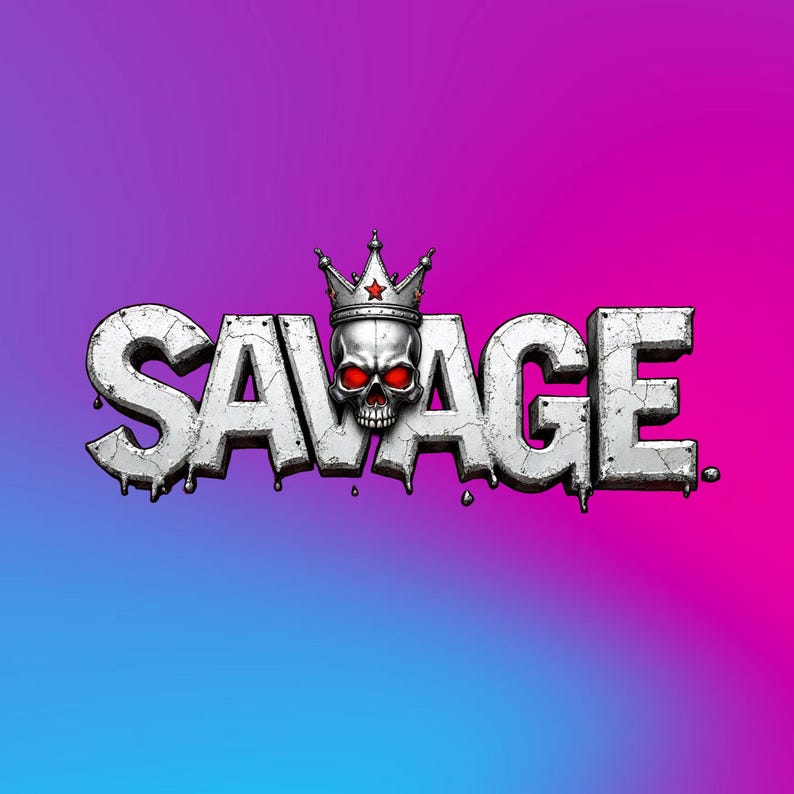 SAVAGE Skull PNG – Grunge Crown Typography With Red Eyes – Gothic ...