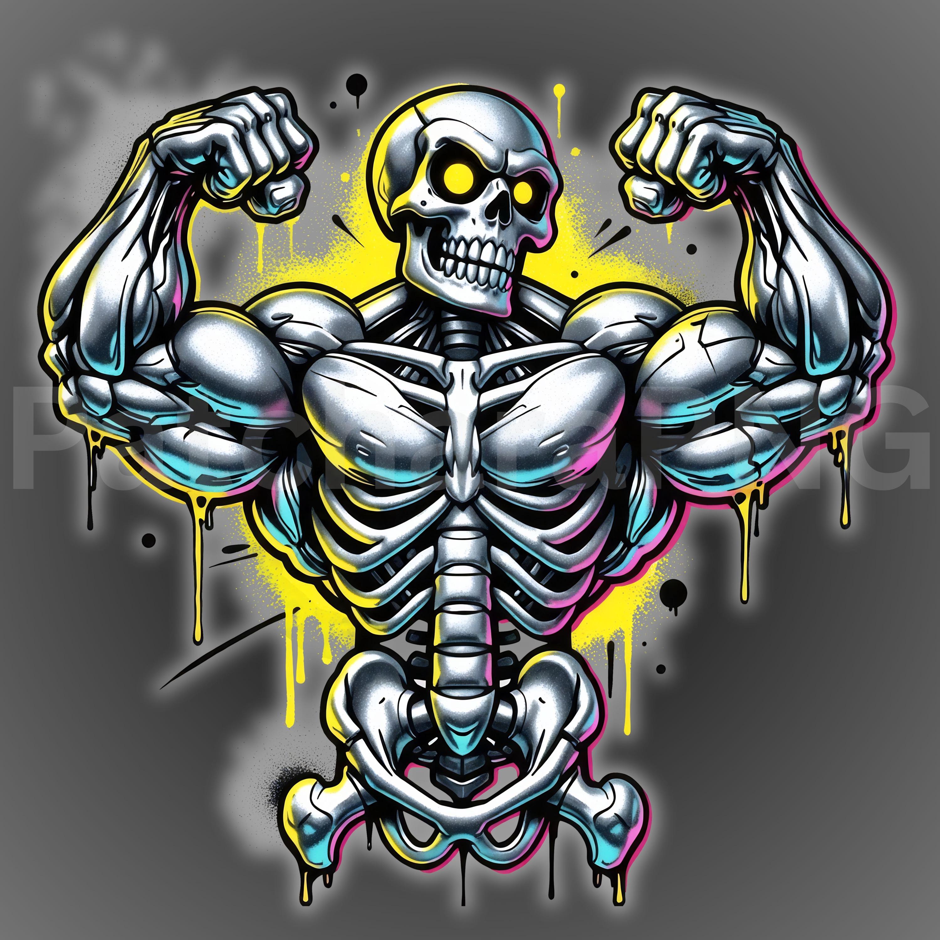 Skeleton Gym PNG Bundle, Streetwear Skeleton Workout PNG, Urban Fitness ...