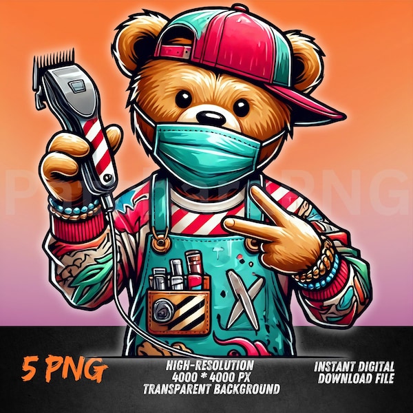 Hip Hop Bear Barber Png - Etsy