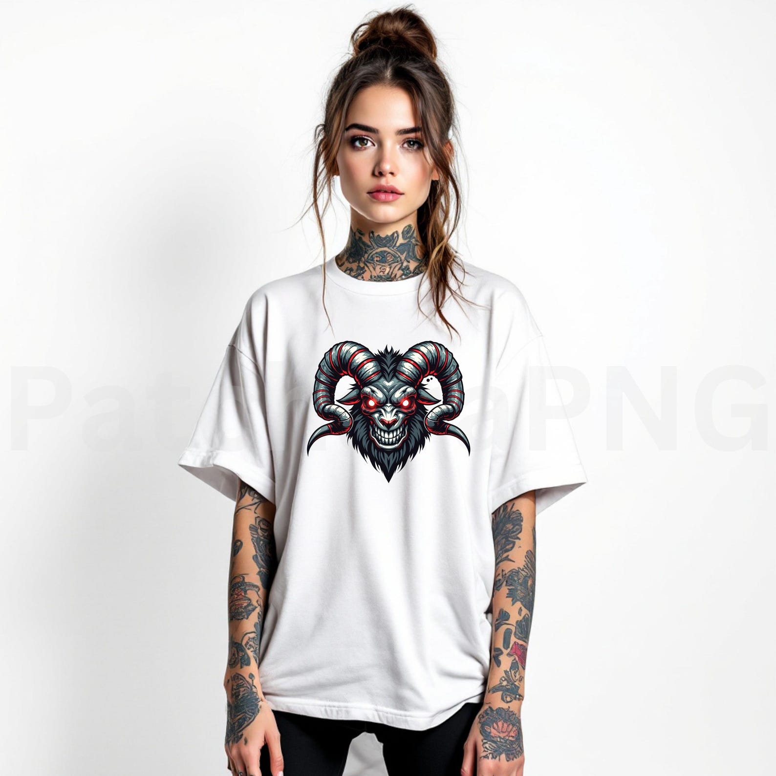 Evil Ram Skull PNG | Demon Goat Horned Clipart | Gothic Tattoo Style ...