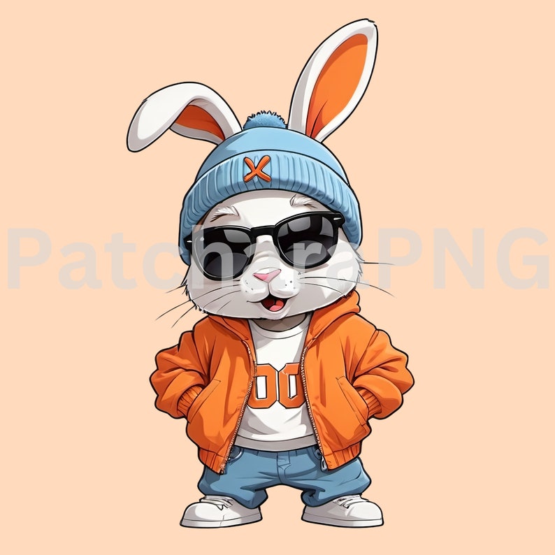 Swag Bunny PNG | Bunny Clipart in Orange Tracksuit and Glasses | Urban ...