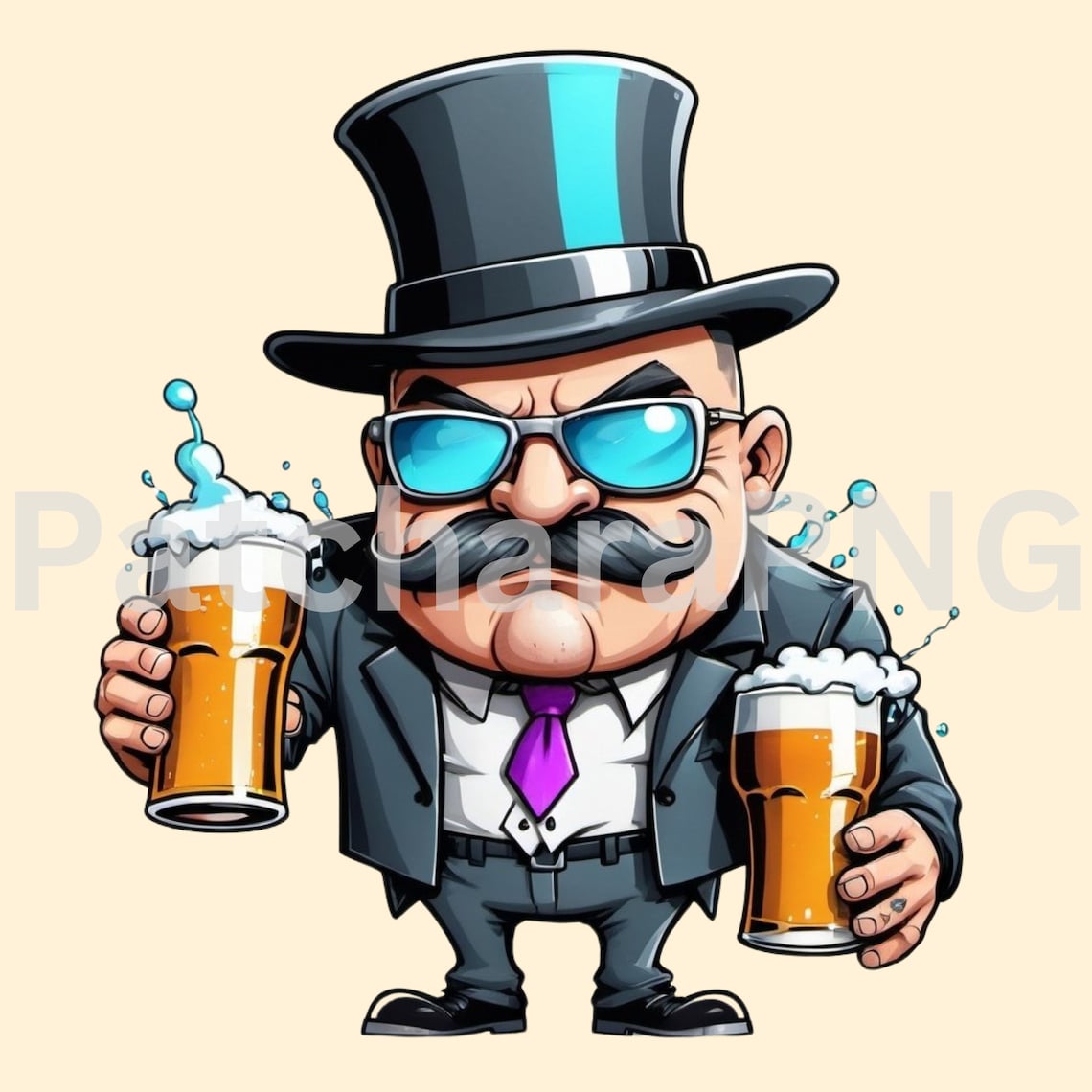Gangster Beer Lover Cartoon Clipart - Funny Beer Character PNG for T ...