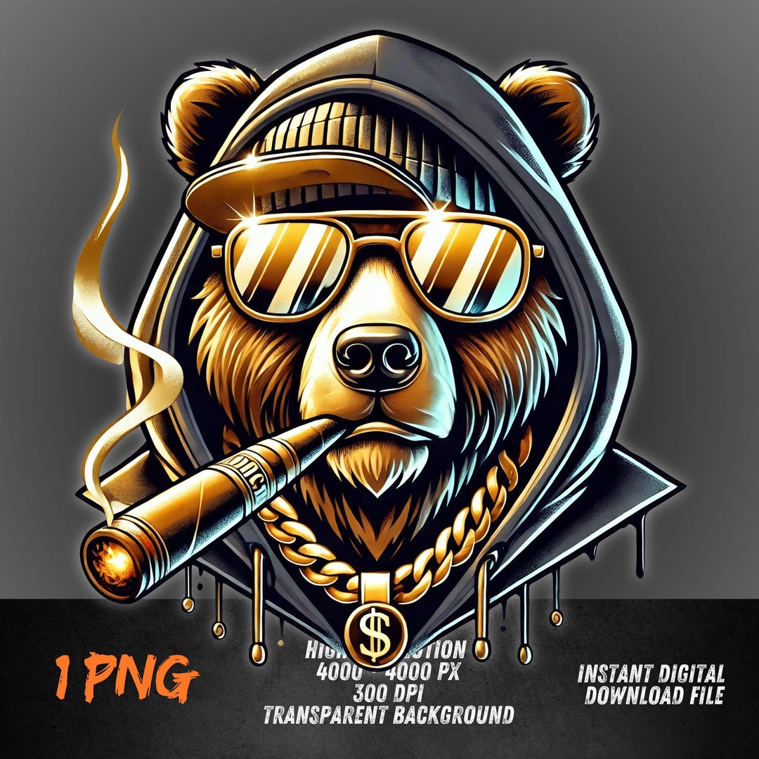 Gangsta Bear PNG | Cool Bear Clipart With Shades and Cigar | Urban ...
