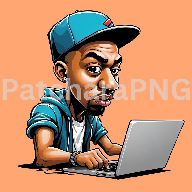 Hip-hop Cartoon Man PNG With Laptop | Fun Streetwear Graffiti Character ...