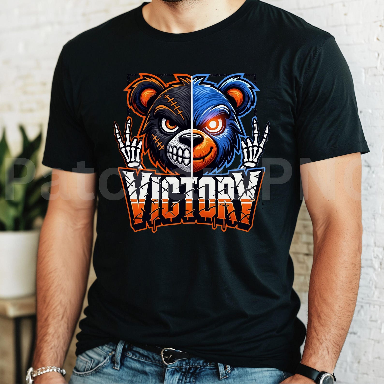 Victory Bear PNG | Split Face Bear With Skeleton Hands Clipart ...