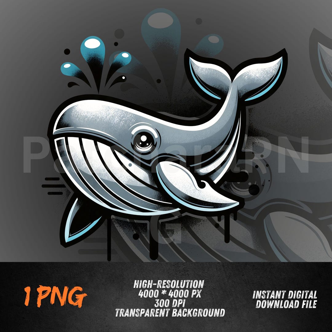 Graffiti Whale PNG - Cute Cartoon Ocean Animal for Kids, DTF ...