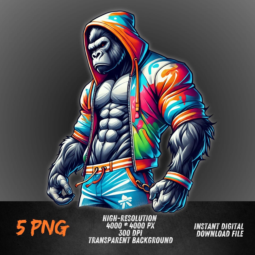 Buff Gorilla PNG | Muscular Gorilla Clipart in Hoodie | Street Gym ...