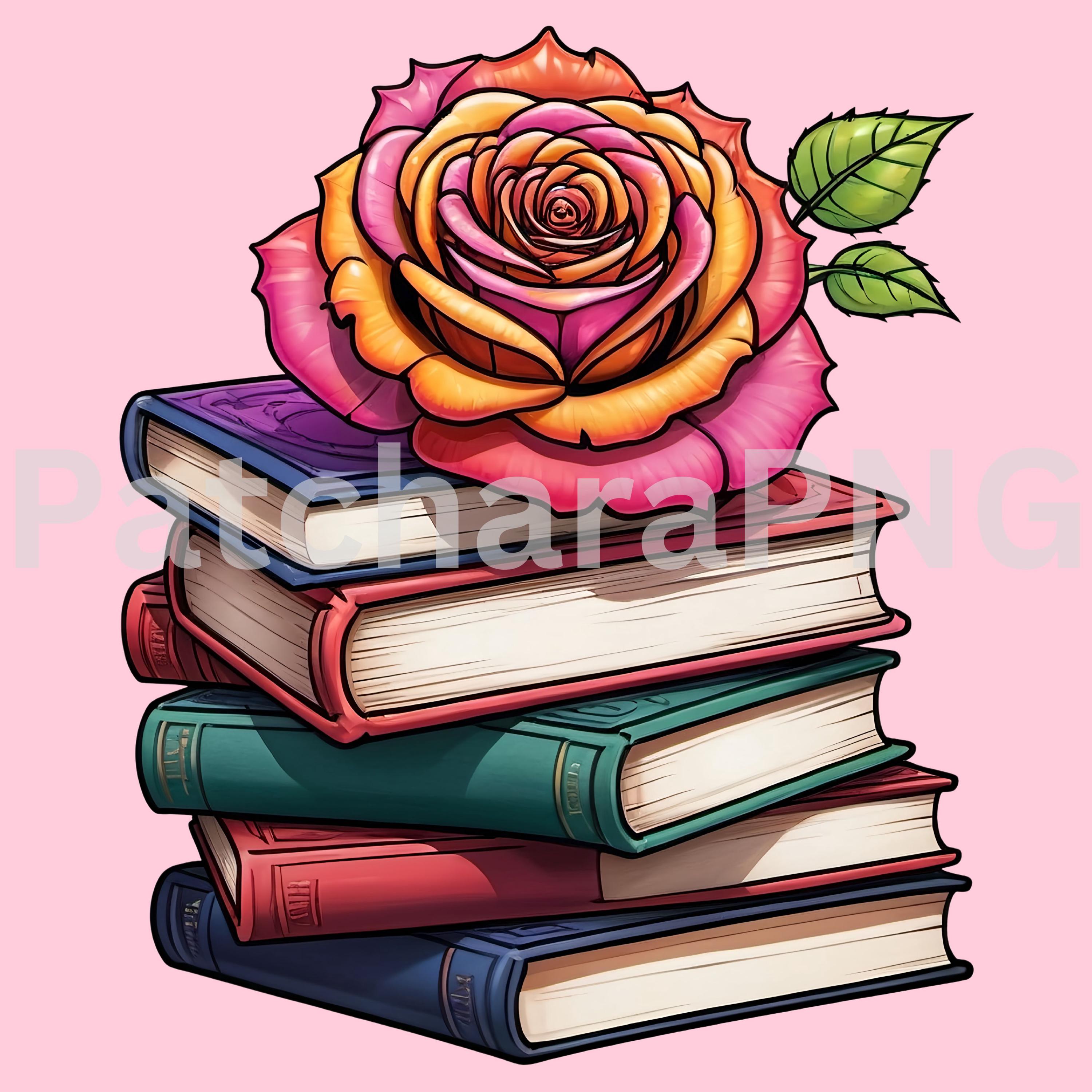 Floral Rose and Books Art Print Rose on Books Digital Art Fantasy Art ...